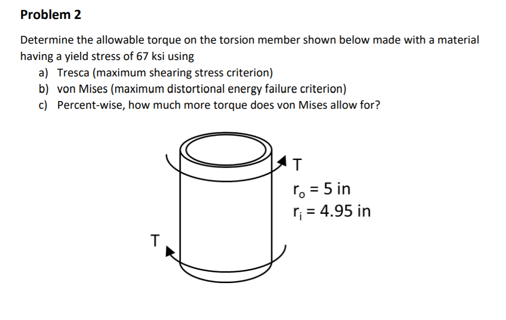 Solved Problem 2 Determine the allowable torque on the | Chegg.com