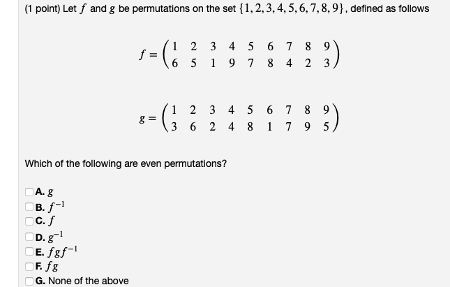 Solved (1 point) Let f be a permutation on the set | Chegg.com