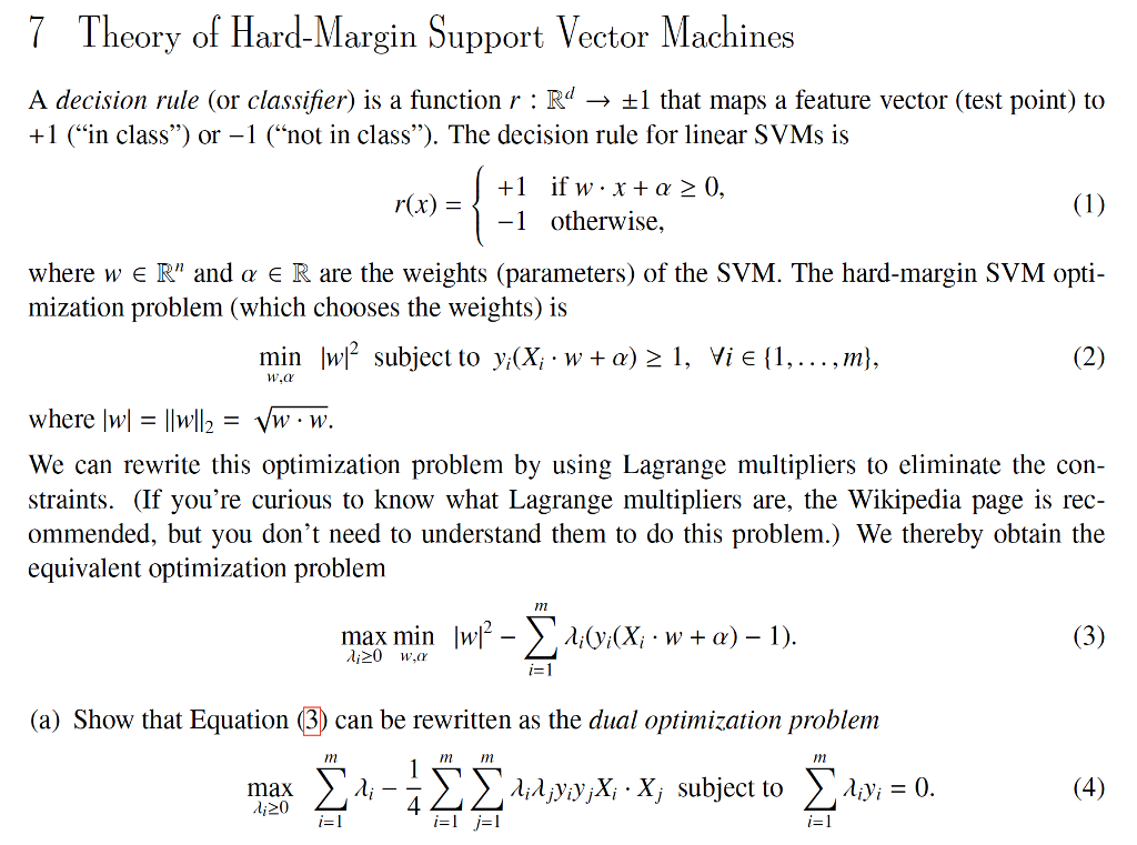 7 Theory of Hard-Margin Support Vector Machines A | Chegg.com
