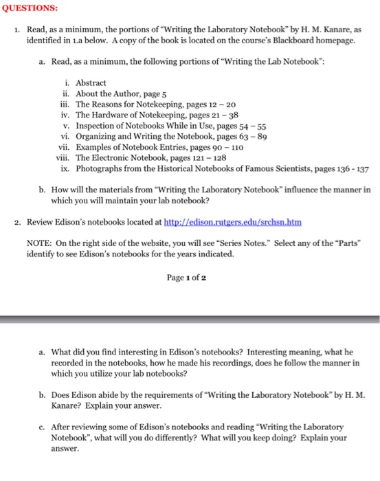 1 of 2 Assignment #1 The Lab Notebook ASSIGNMENT | Chegg.com