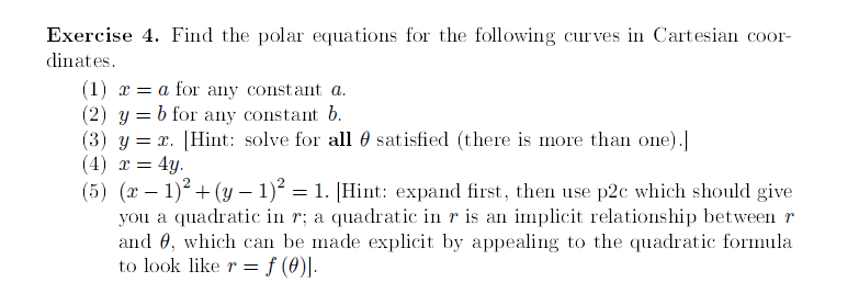 Solved Exercise 4. ﻿Find the polar equations for the | Chegg.com