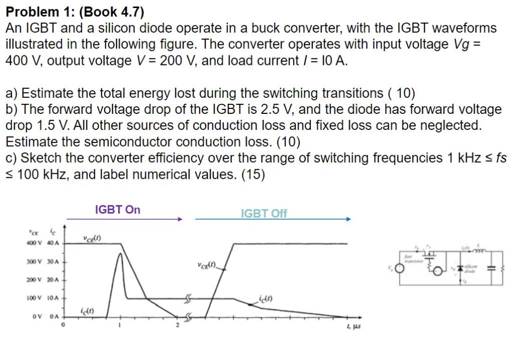 Problem 1: (Book 4.7) An IGBT and a silicon diode | Chegg.com
