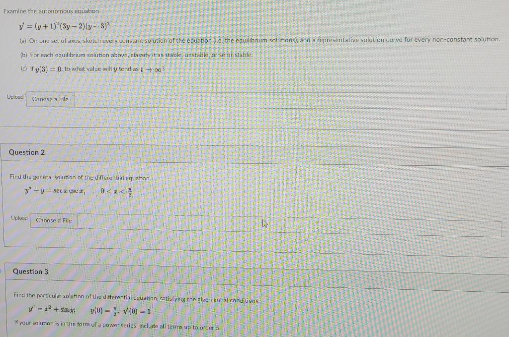 Solved Please Help. Examine the autonomous equation y ′ = | Chegg.com