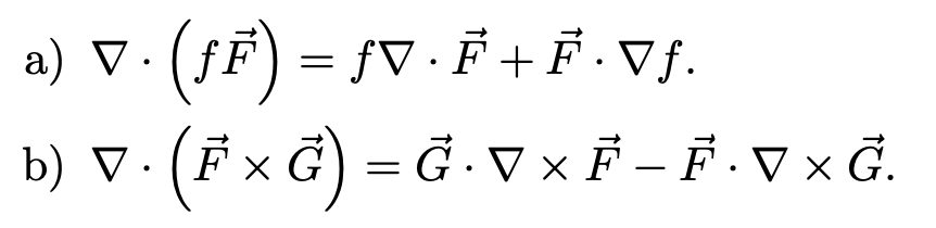 Solved a) V. (FF) = fV.F+F. Vf. b) V. (FxG) =Ğ: DXF - 7. | Chegg.com