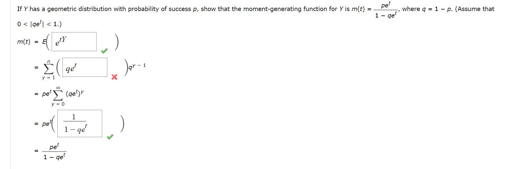 Solved If Y has a geometric distribution with probability of | Chegg.com