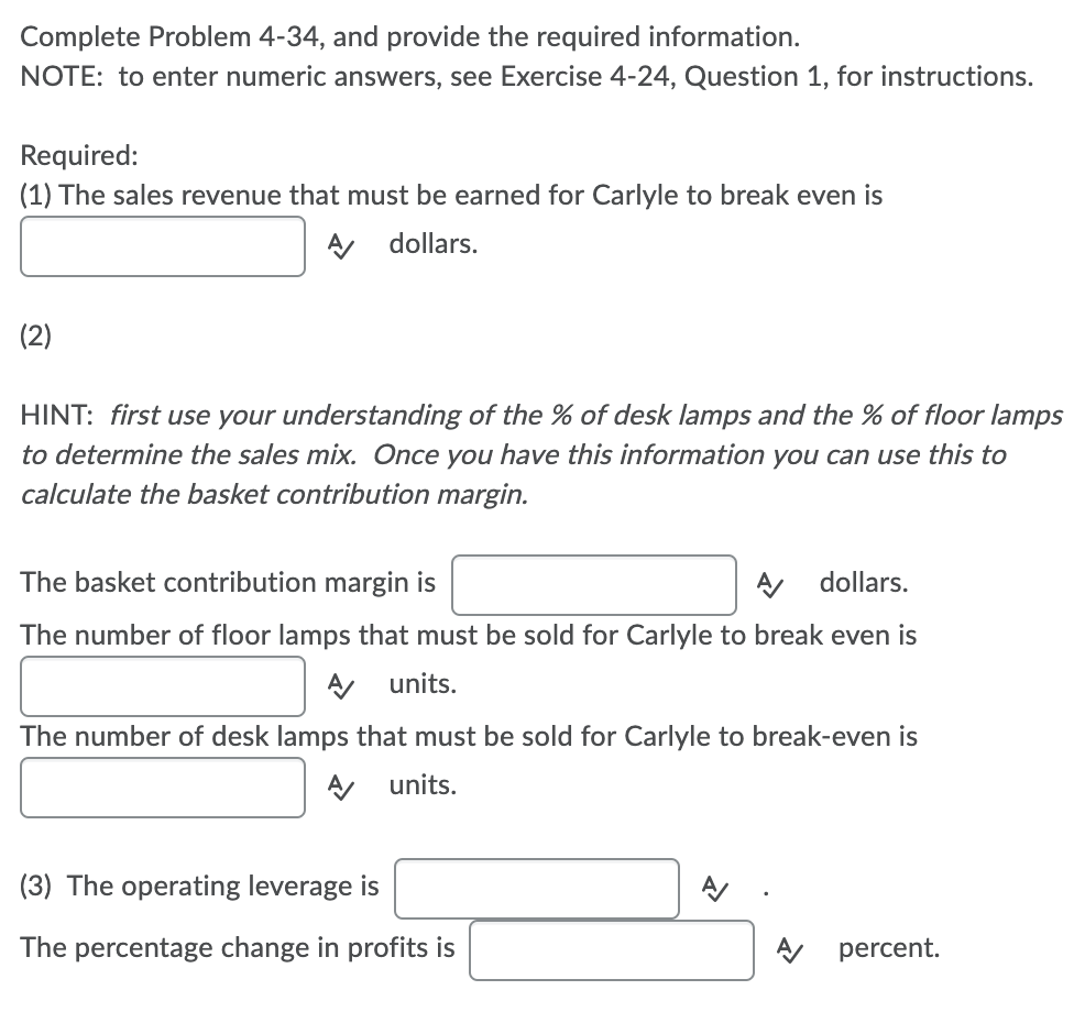 Solved Problem 4-34 Multiple Products, Break-Even Analysis, | Chegg.com