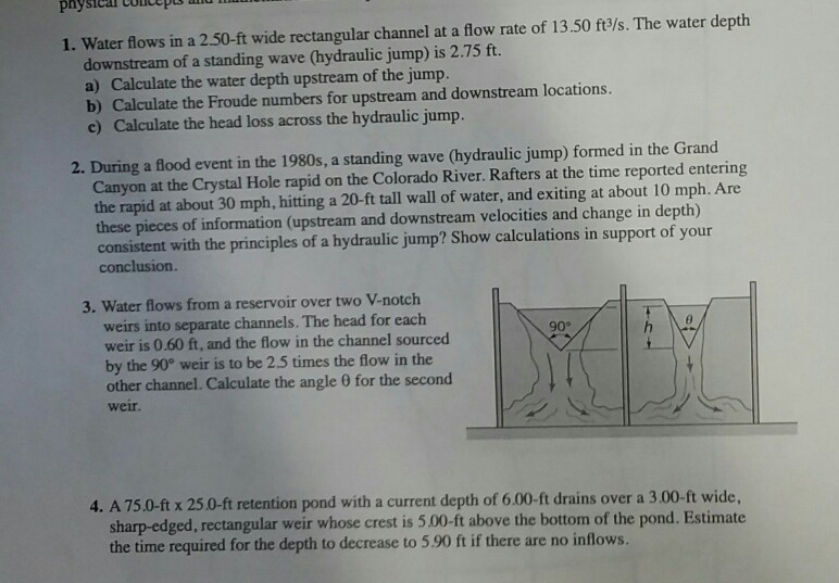 Solved 1. Water flows in a 2.50-ft wide rectangular channel | Chegg.com