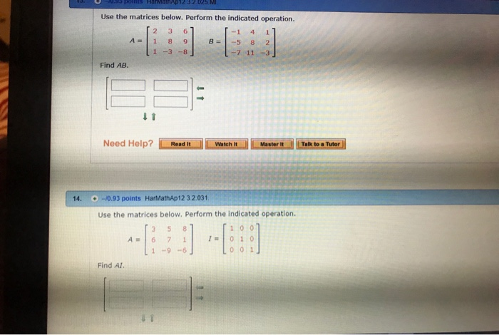 Solved Use the following matrix to perform the indicated | Chegg.com
