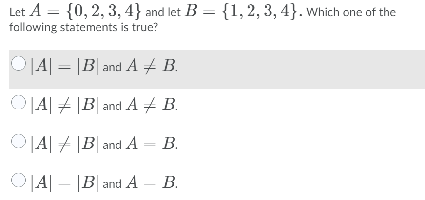 Solved Let A = {0, 2, 3, 4} and let B = {1, 2, 3, 4). Which | Chegg.com