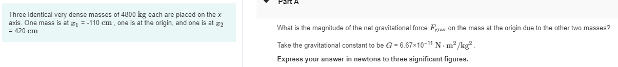 Solved Three identical very dense masses of 4800kg ﻿each are | Chegg.com