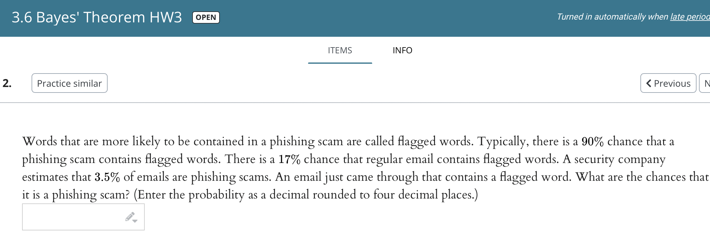 Solved 3.6 Bayes' Theorem HW3 Turned in automatically when | Chegg.com