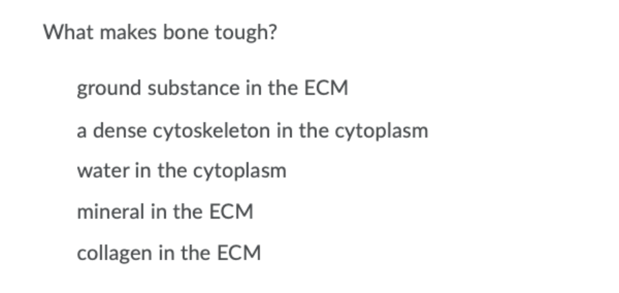 Solved What makes bone tough? ground substance in the ECM a | Chegg.com