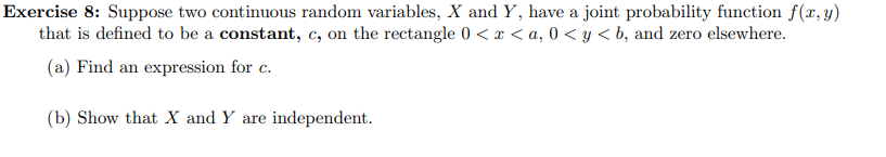 Solved Exercise 8: Suppose two continuous random variables, | Chegg.com