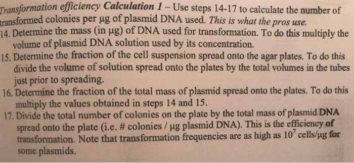 Transformation efficiency Calculation 1 -Use steps | Chegg.com