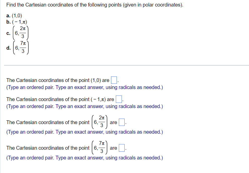 Solved Find the Cartesian coordinates of the following | Chegg.com