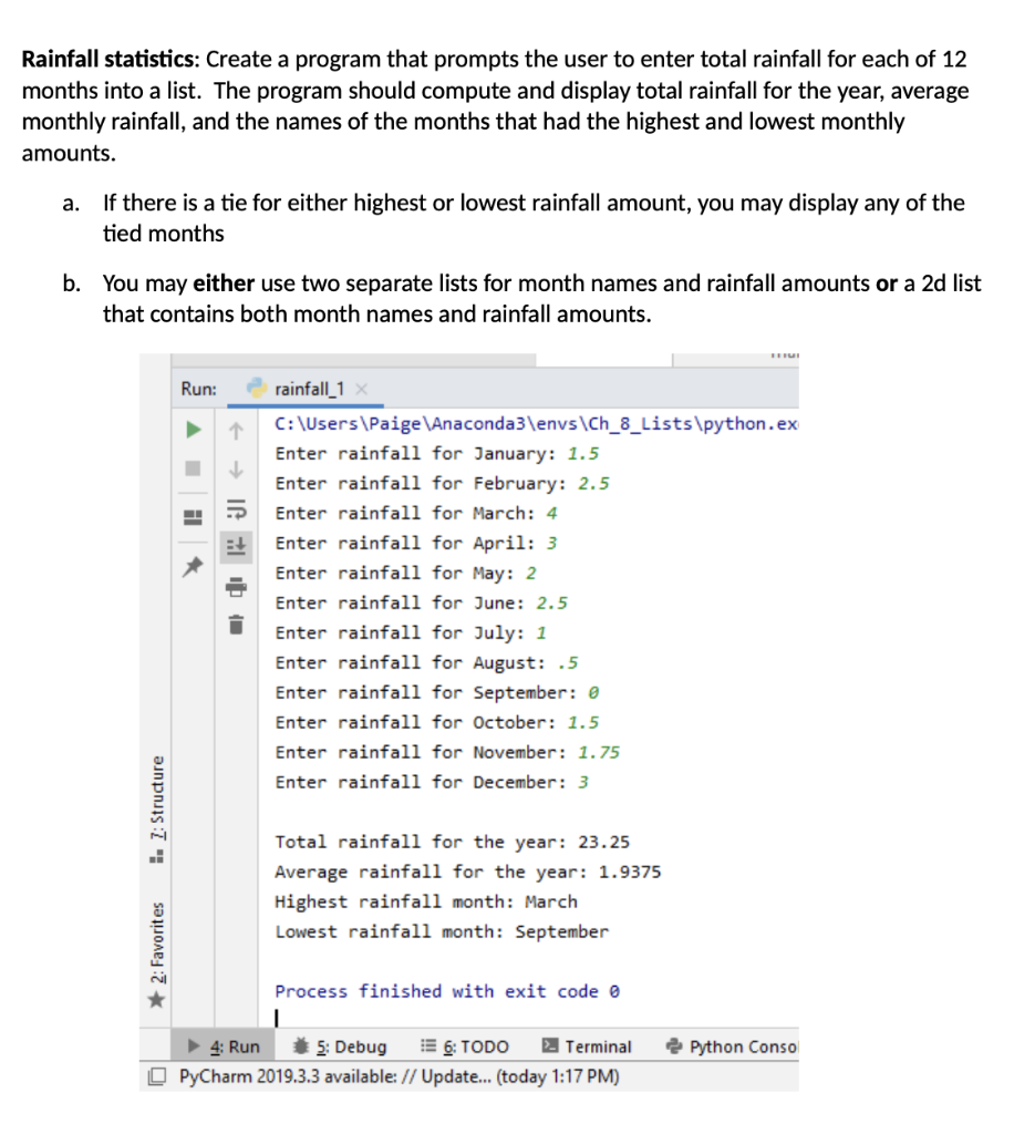 Solved Rainfall Statistics Create A Program That Prompts 