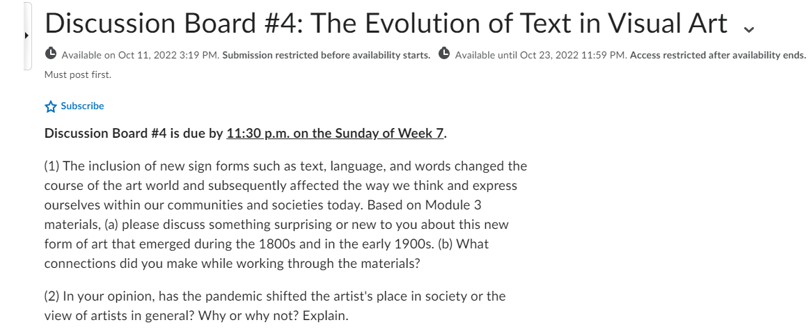 Discussion Board #4: The Evolution of Text in Visual | Chegg.com