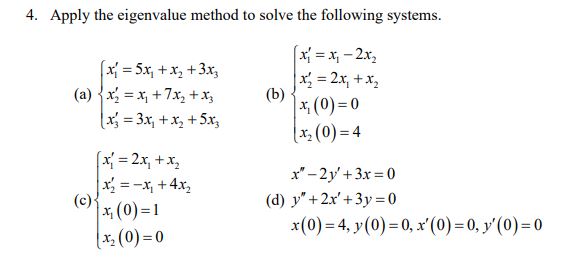 Solved Apply the eigenvalue method to ﻿solve the following | Chegg.com