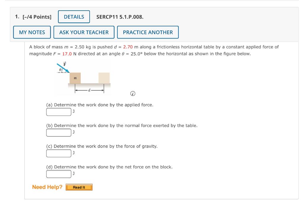 Solved A block of mass m=2.50 kg is pushed d=2.70 m along a | Chegg.com