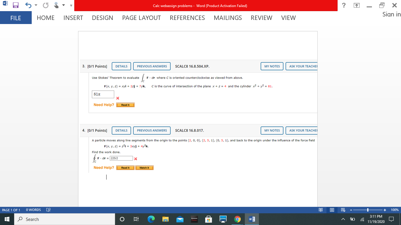 Solved Calc webassign problems - Word (Product Activation | Chegg.com