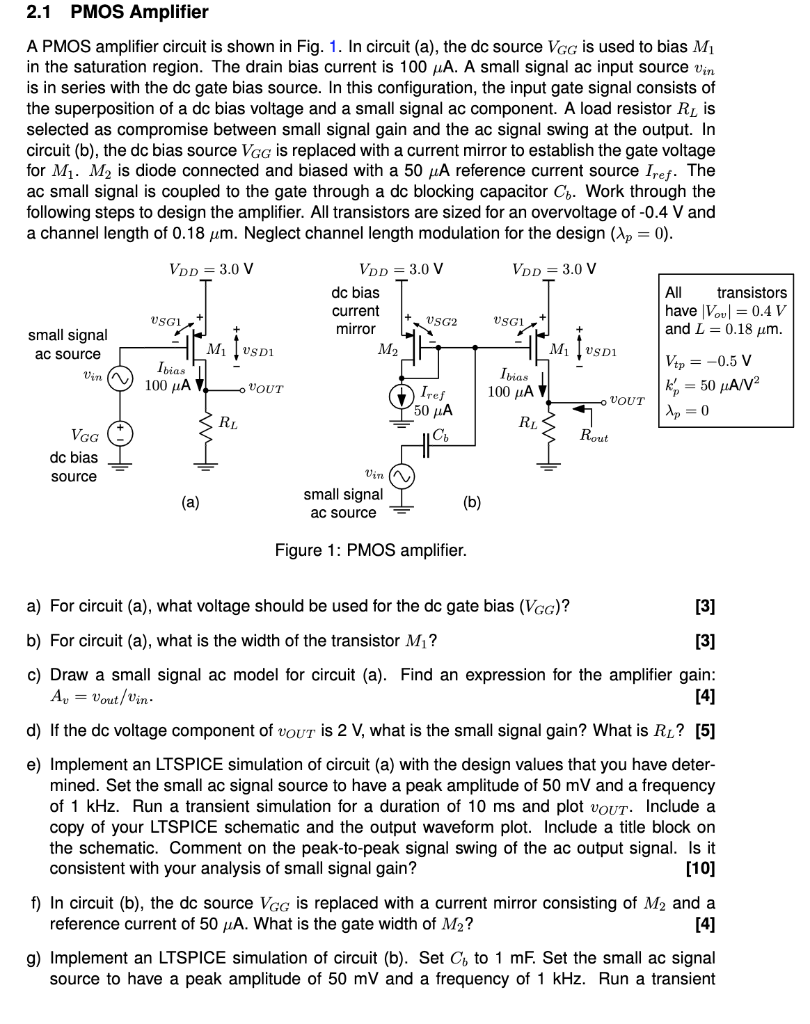 2.1 PMOS Amplifier A PMOS amplifier circuit is shown | Chegg.com