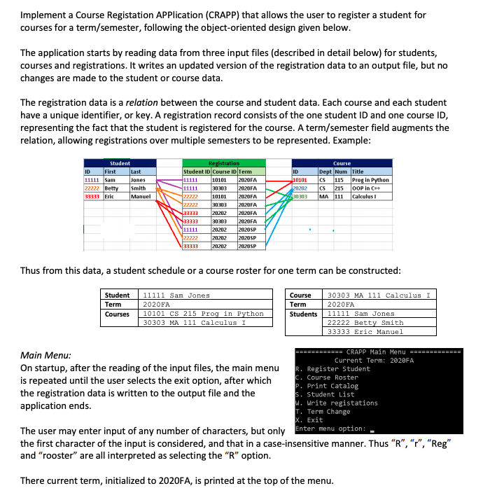 Implement a Course Registation APPlication (CRAPP) | Chegg.com