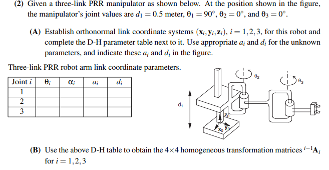 Solved (2) Given a three-link PRR manipulator as shown | Chegg.com