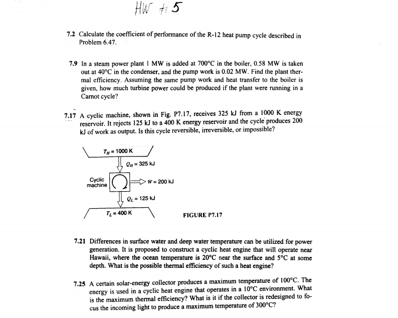 7.2 Calculate the coefficient of performance of the | Chegg.com