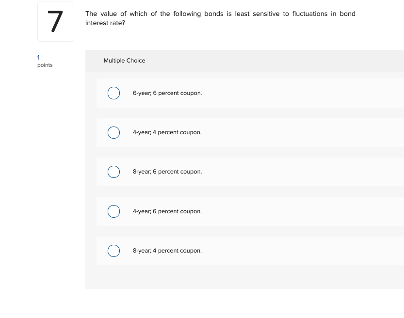 Solved The value of which of the following bonds is least | Chegg.com