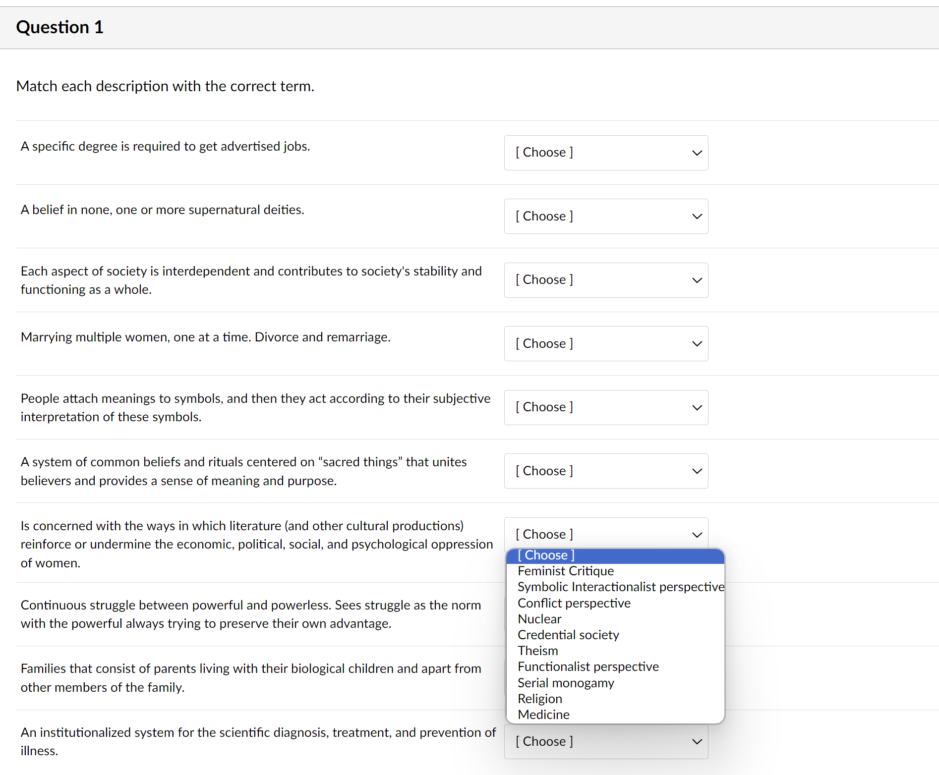 Match each description with the correct term. A | Chegg.com