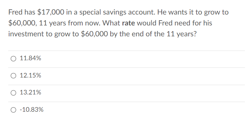 Solved Fred has $17,000 in a special savings account. He | Chegg.com