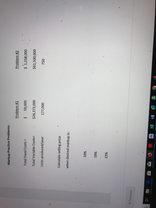 Solved Markup Practice Problems Total Fixed Costs Total