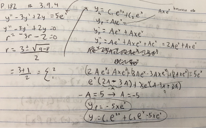 Solved Why do we use yp=A(x^2)e^x for the equation: y”-2y’+y | Chegg.com