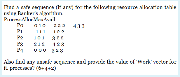Solved Find a safe sequence (if any) for the following | Chegg.com