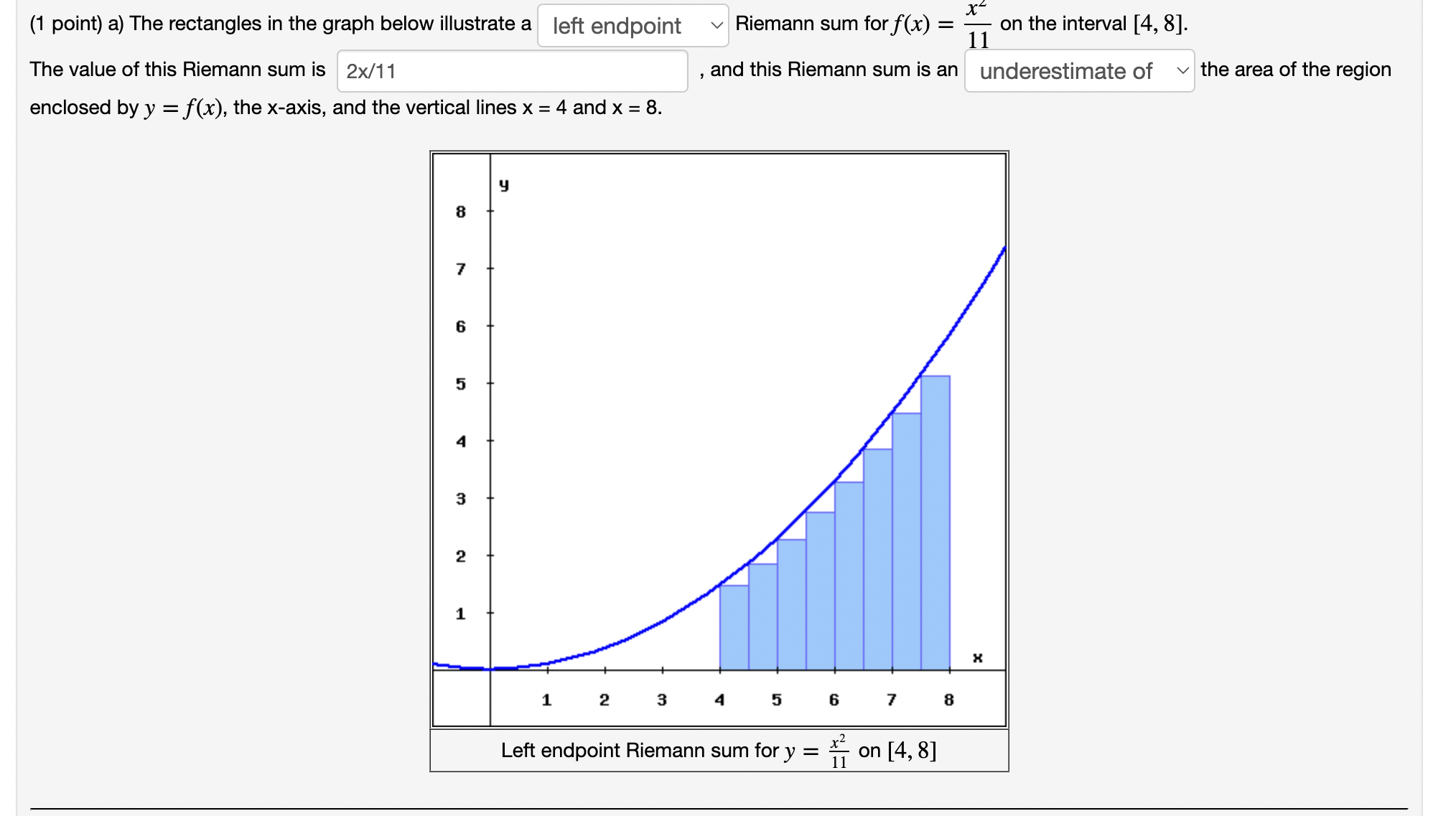 Solved (1 ﻿point) ﻿a) ﻿The rectangles in the graph below | Chegg.com