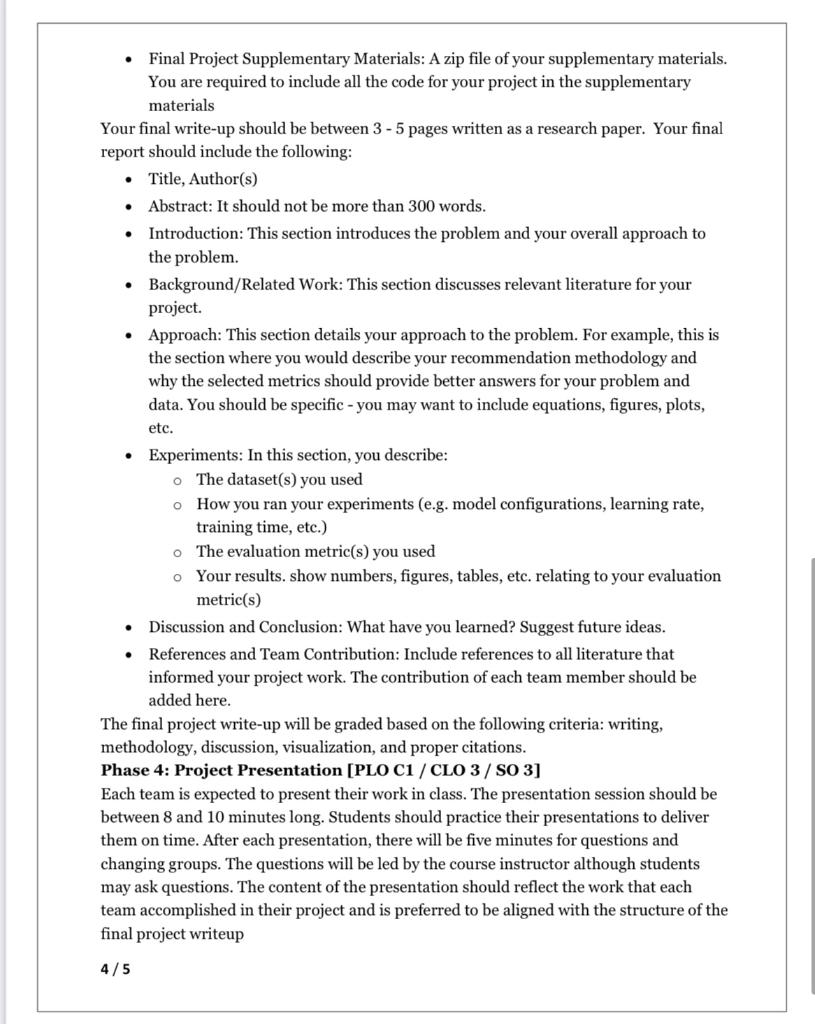 Solved - Final Project Supplementary Materials: A zip file | Chegg.com