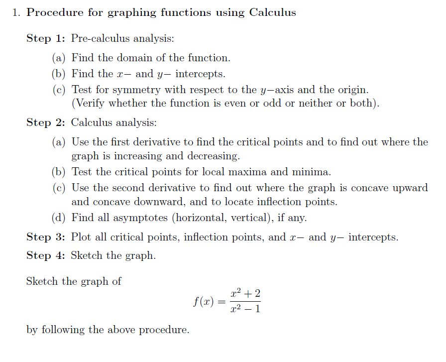 Solved 1. Procedure for graphing functions using Calculus | Chegg.com