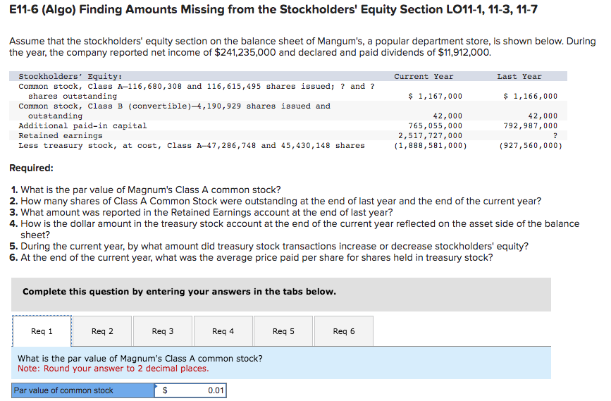 Solved E11-6 (Algo) Finding Amounts Missing from the | Chegg.com