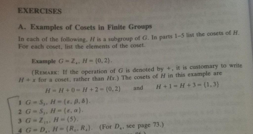 Solved EXERCISES A. Examples of Cosets in Finite Groups in | Chegg.com