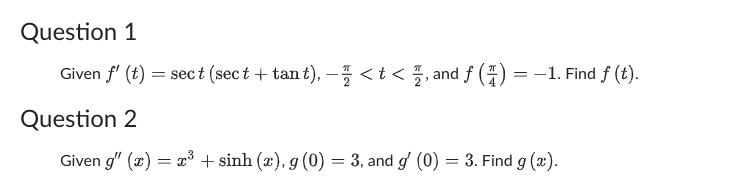 Solved Given f′(t)=sect(sect+tant),−2π | Chegg.com