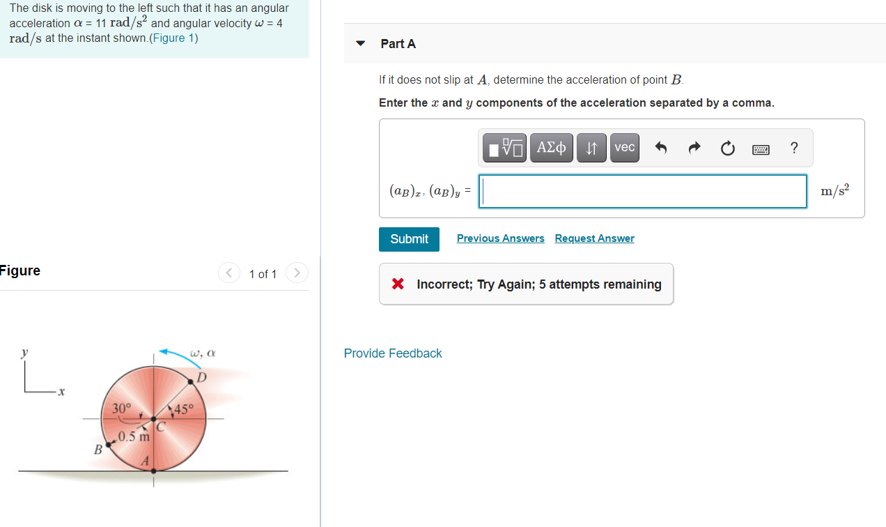 Solved The disk is moving to the left such that it has an | Chegg.com