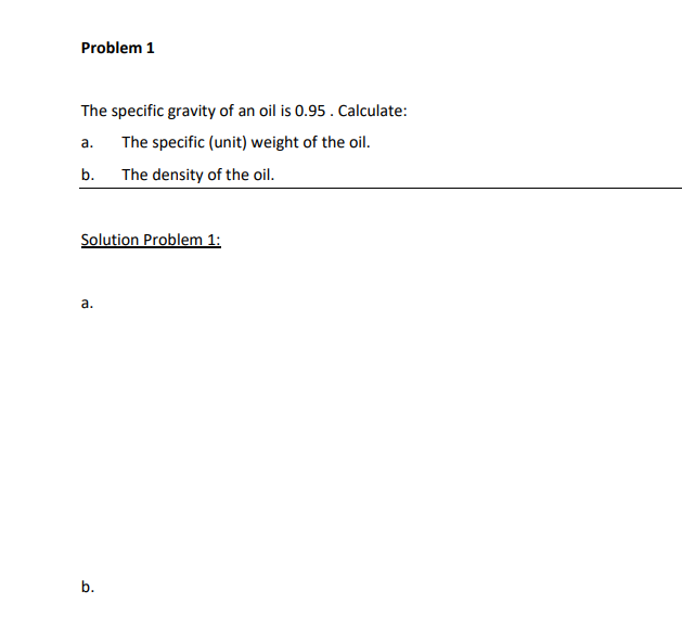 Solved Problem 1 a. The specific gravity of an oil is 0.95 . | Chegg.com