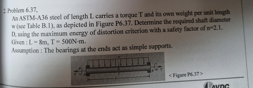 Solved 2. Problem 6.37, An ASTM-A36 steel of length L | Chegg.com