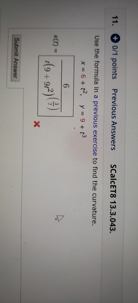 Solved 7. + 0.34/1 points Previous Answers SCalcET8 | Chegg.com