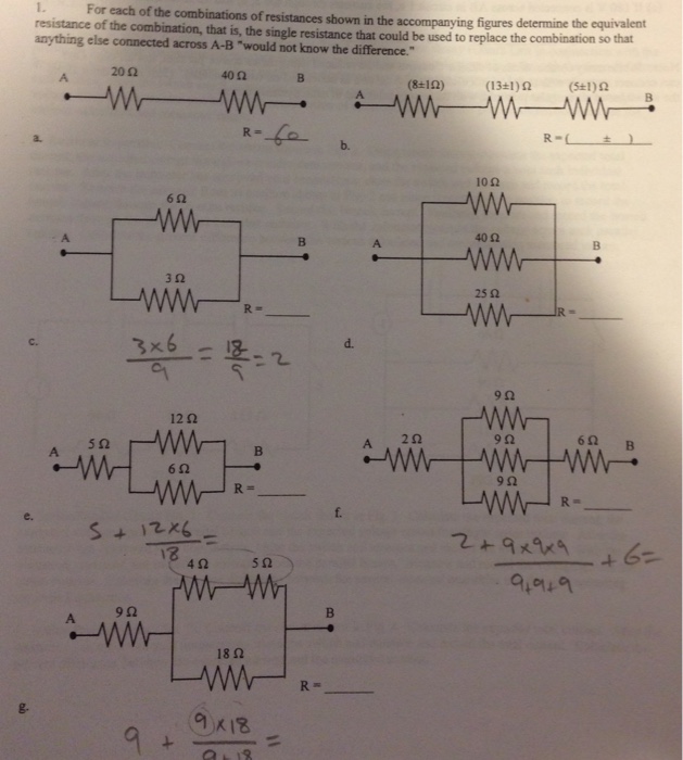 Solved For each of the combinations of resistances shown in | Chegg.com