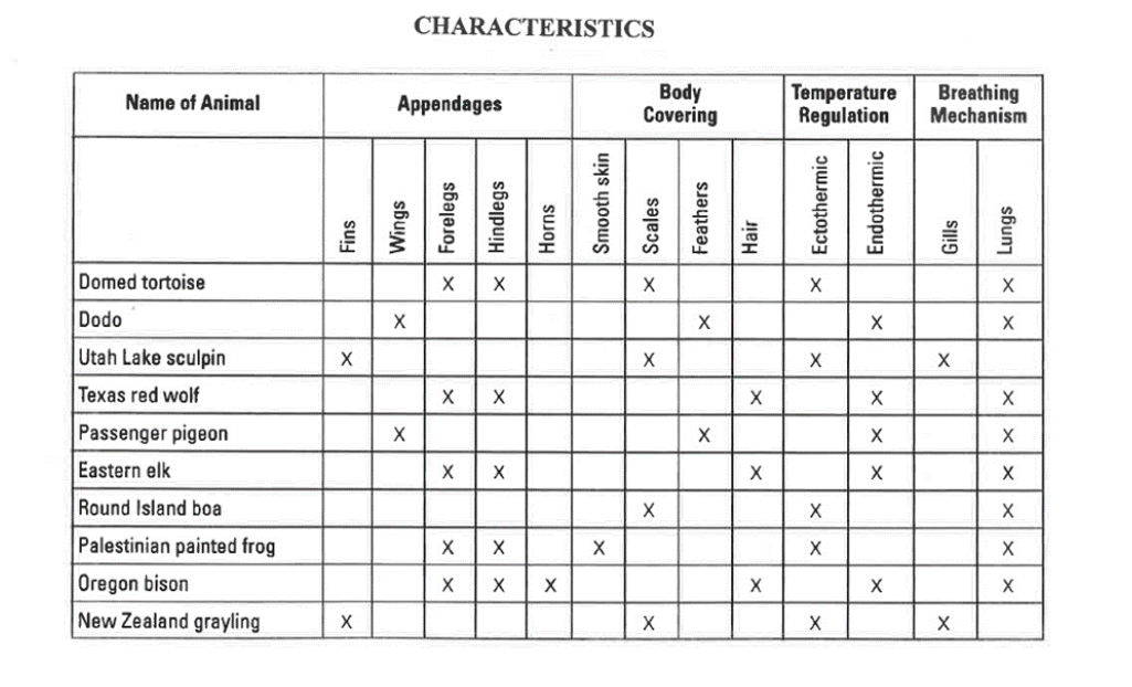 Solved Create a dichotomous key from the characteristics | Chegg.com