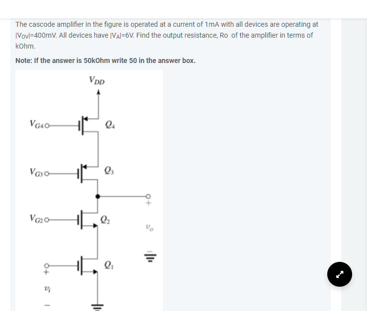 Solved The cascode amplifier in the figure is operated at a | Chegg.com