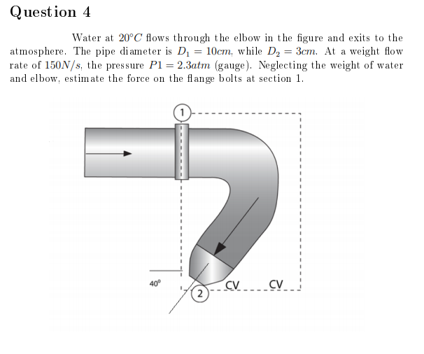 Solved Question 4 Water at 20°C flows through the elbow in | Chegg.com