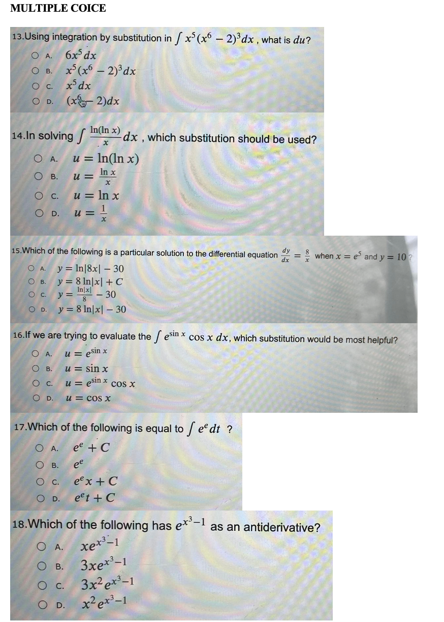 Solved MULTIPLE COICE 13.Using integration by substitution | Chegg.com