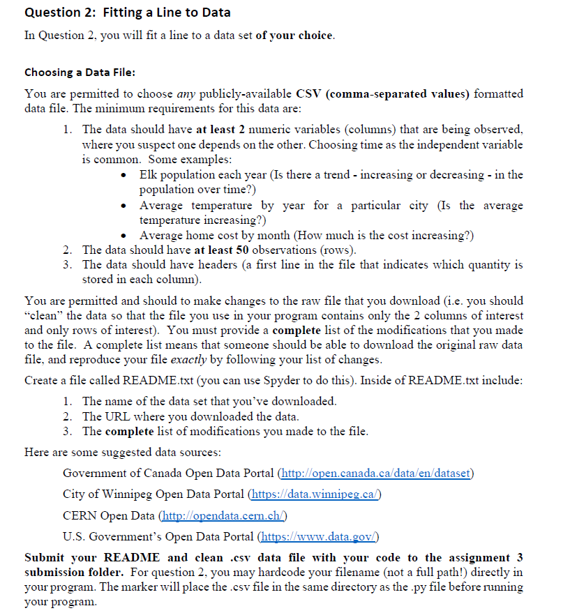 Question 2: Fitting a Line to Data In Question 2, you | Chegg.com